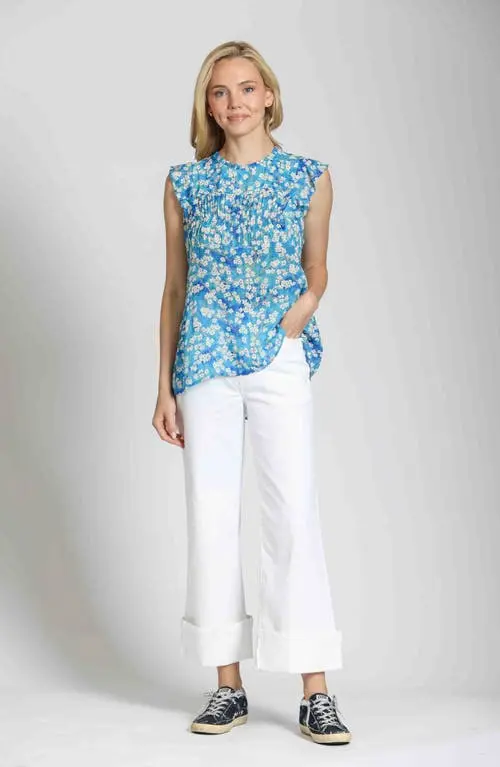 APNY Floral Print Flutter Sleeve Blouse - Blue Multi