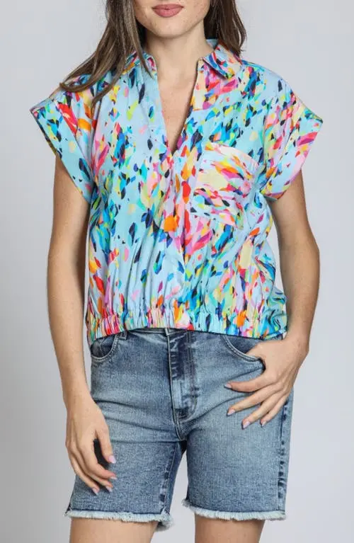 APNY Print Wrap Front High-low Cotton Top - Blue Multi