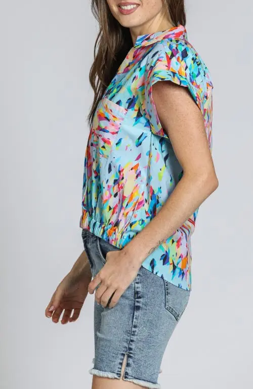 APNY Print Wrap Front High-low Cotton Top - Blue Multi