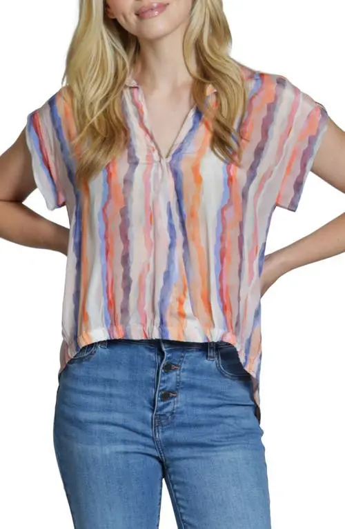 APNY Print Wrap Front High-low Cotton Top - Blush Multi