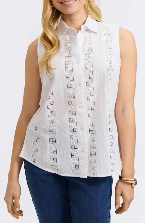 Foxcroft Ada Mixed Stitch Sleeveless Shirt - White