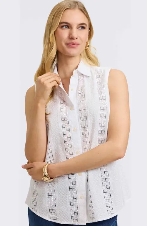 Foxcroft Ada Mixed Stitch Sleeveless Shirt - White