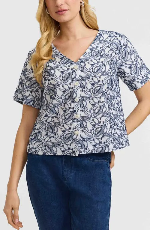 Foxcroft Isabel Floral Embroidered Cotton Top