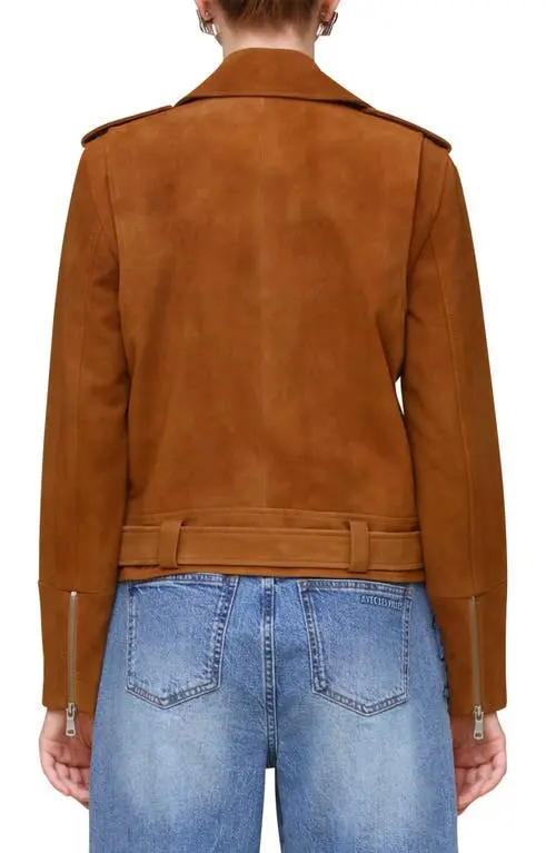 Avec Les Filles Belted Suede Moto Jacket