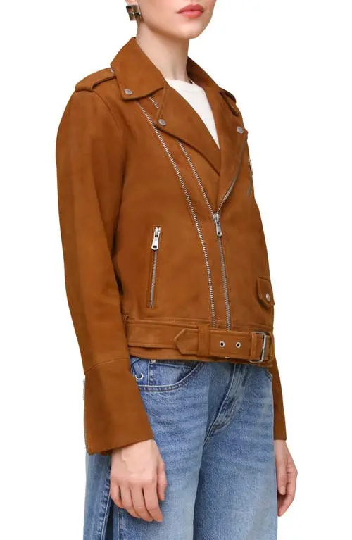 Avec Les Filles Belted Suede Moto Jacket