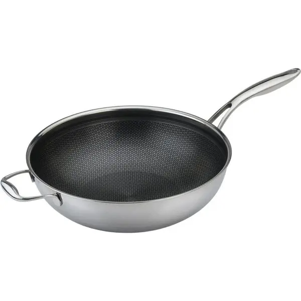 FRIELING Black Cube 12-1/2 Inch Stainless/nonstick Hybrid Wok - Silver
