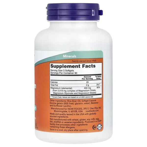 NOW FOODS Magnesium Citrate Gels 90 Softgel Capsules - One-color