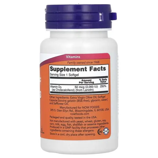 NOW FOODS Vitamin D-3 2000iu 240 Softgels