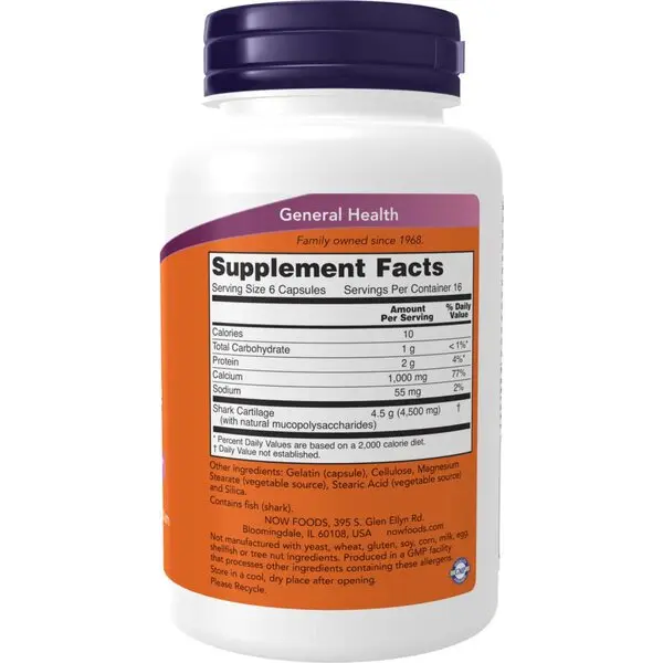 NOW FOODS Shark Cartilage 750mg 100 Capsules - One-color