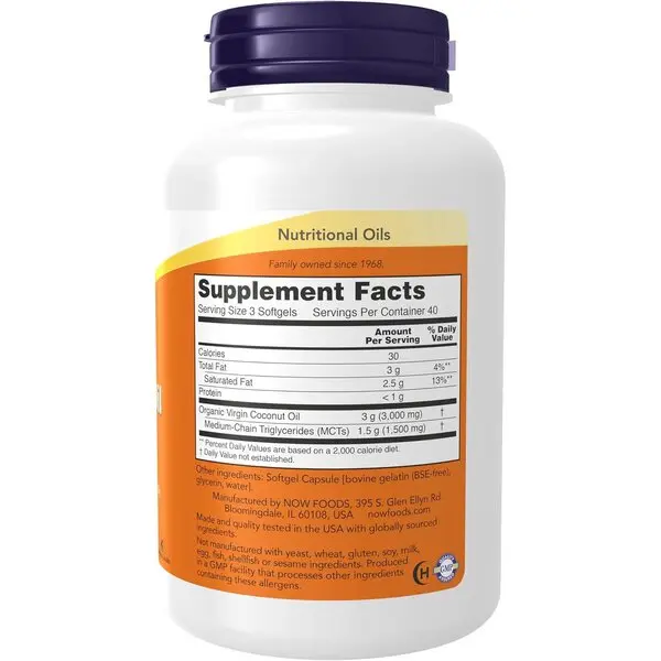 NOW FOODS Virgin Coconut Oil 1000mg 120 Softgels