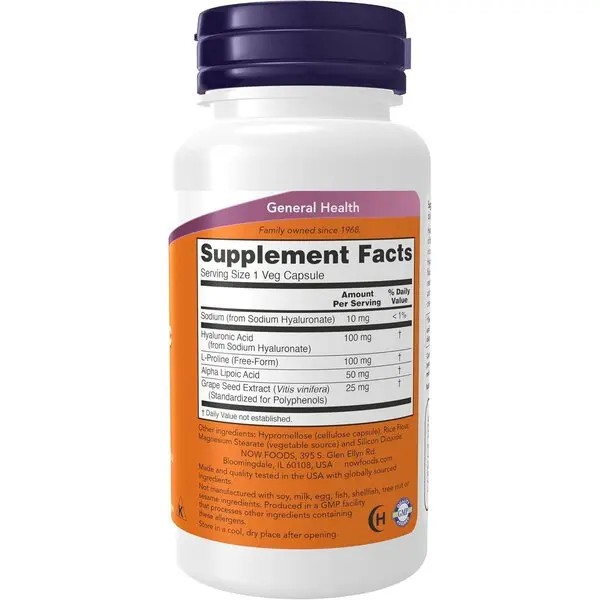 NOW FOODS Hyaluronic Acid 100mg 60 Capsules - One-color