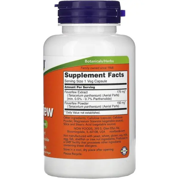NOW FOODS Feverfew 400mg 100 Capsules