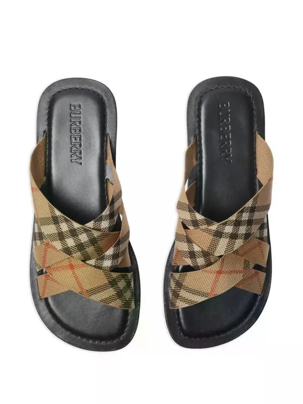 Burberry Checked Slides - Neutrals