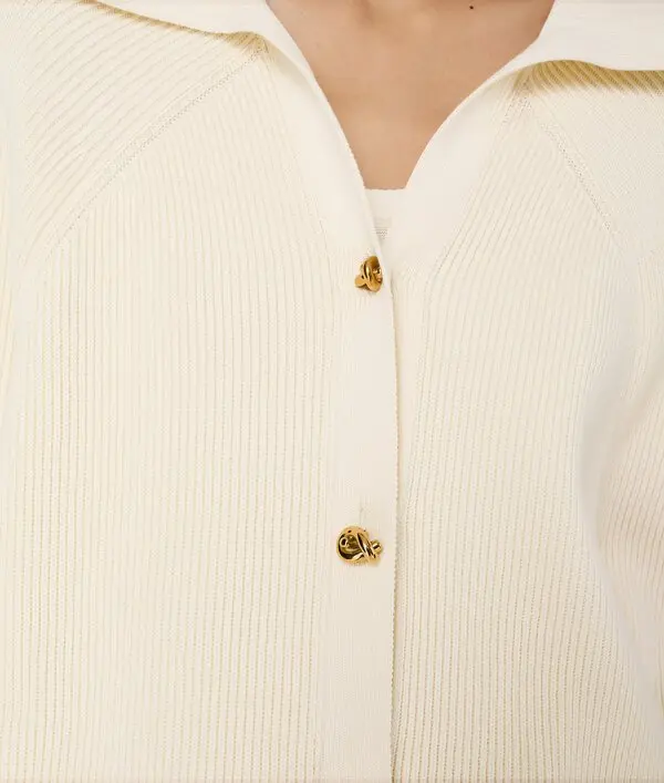 Bottega Veneta Cotton Rib Cardigan - Chalk