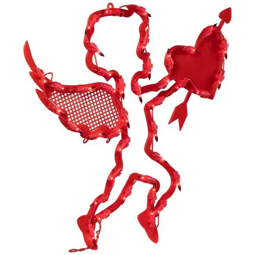 NORTHLIGHT Lighted Cupid With Heart Valentine's Day Window Silhouette17"