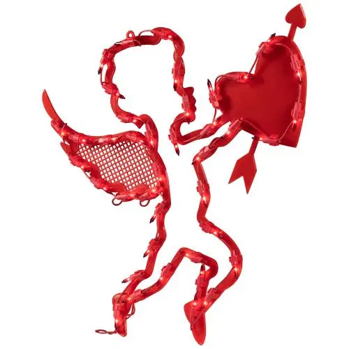 NORTHLIGHT Lighted Cupid With Heart Valentine's Day Window Silhouette17"