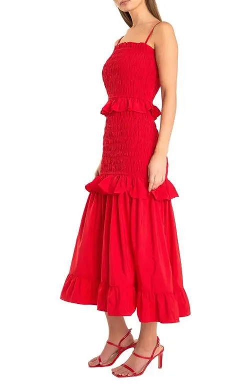 Endless Rose Ruffle Smocked Maxi Dress - Red