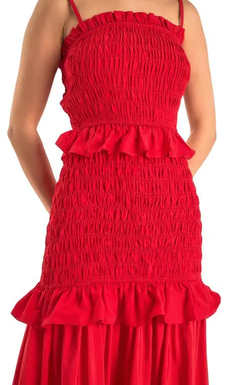 Endless Rose Ruffle Smocked Maxi Dress - Red