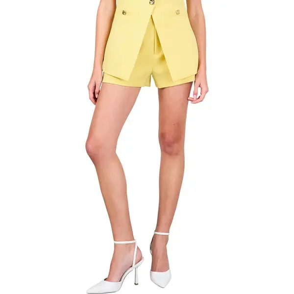 Endless Rose High-waist Textured Shorts - Yellow