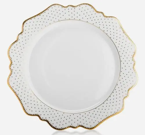 ANNA WEATHERLEY Simply Anna Antique Polka Dinner Plate - White/gold