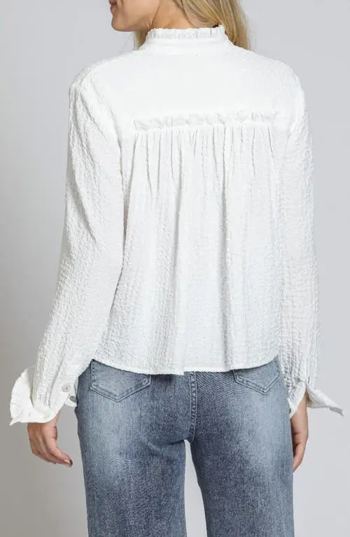 APNY Ruffle Long Sleeve Crop Button-up Shirt - White