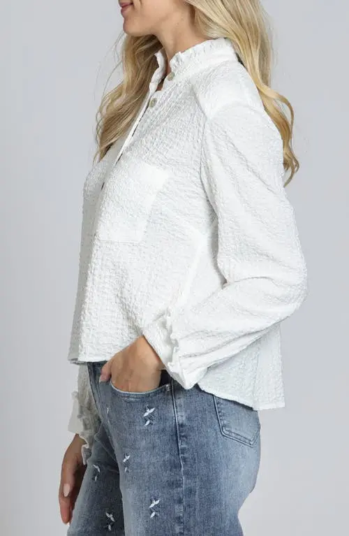 APNY Ruffle Long Sleeve Crop Button-up Shirt - White