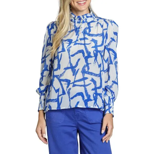 APNY Print High Neck Shirt - Blue/white