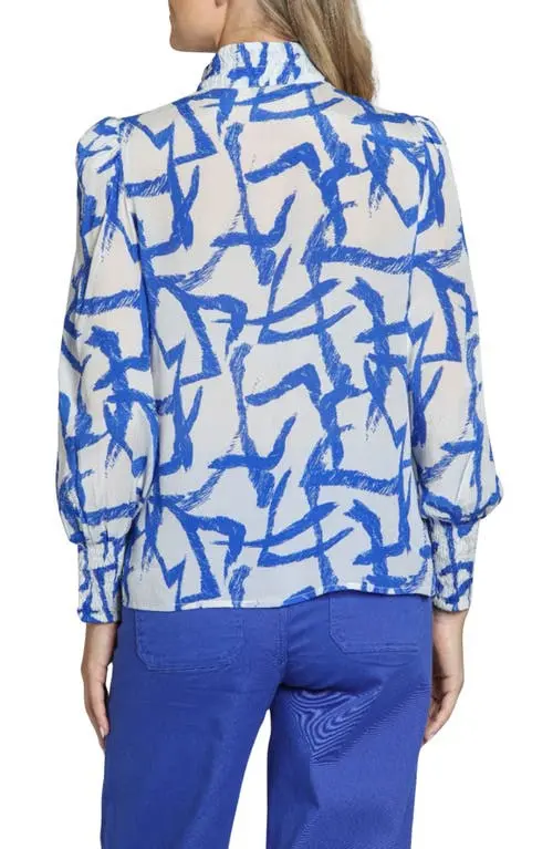 APNY Print High Neck Shirt - Blue/white