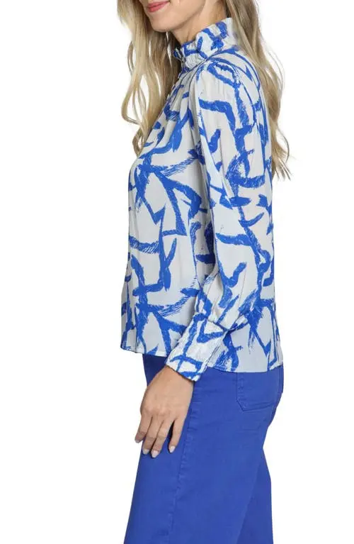 APNY Print High Neck Shirt - Blue/white