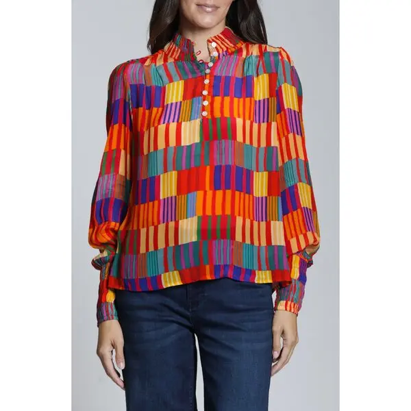 APNY Print High Neck Shirt - Red Multi