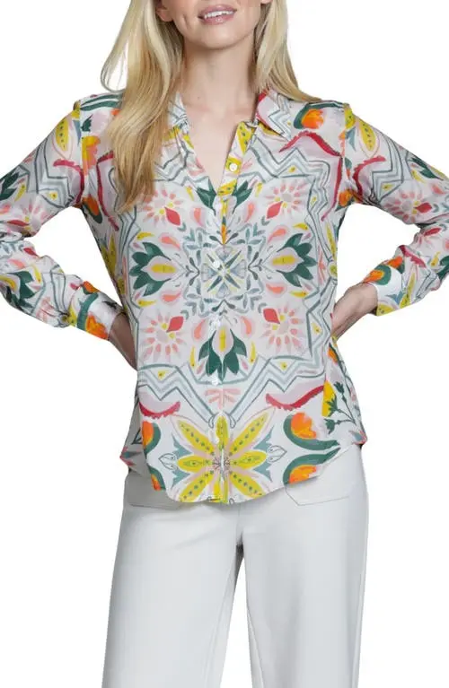 APNY Print Button-up Shirt - Green/white Multi