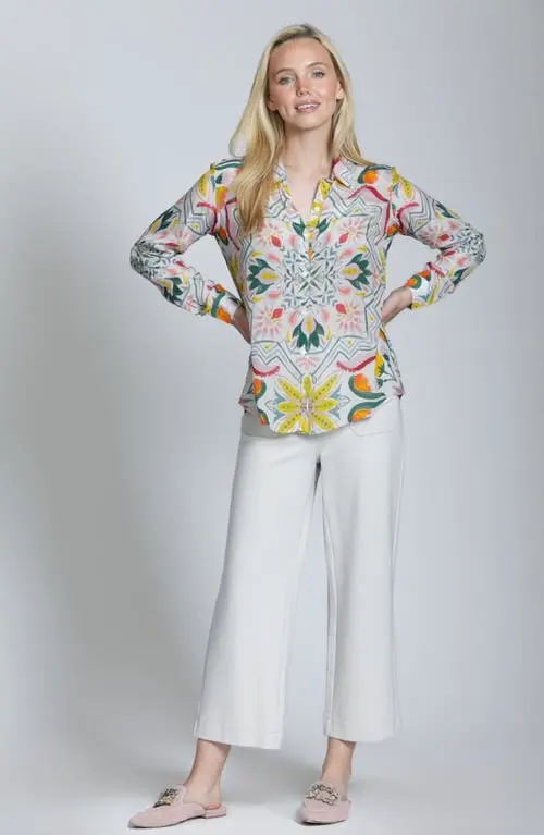 APNY Print Button-up Shirt - Green/white Multi