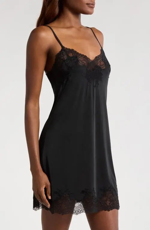 Natori Enchant Lace Trim Satin Chemise - Blk