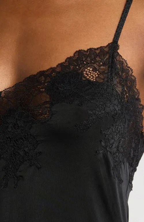 Natori Enchant Lace Trim Satin Chemise - Blk