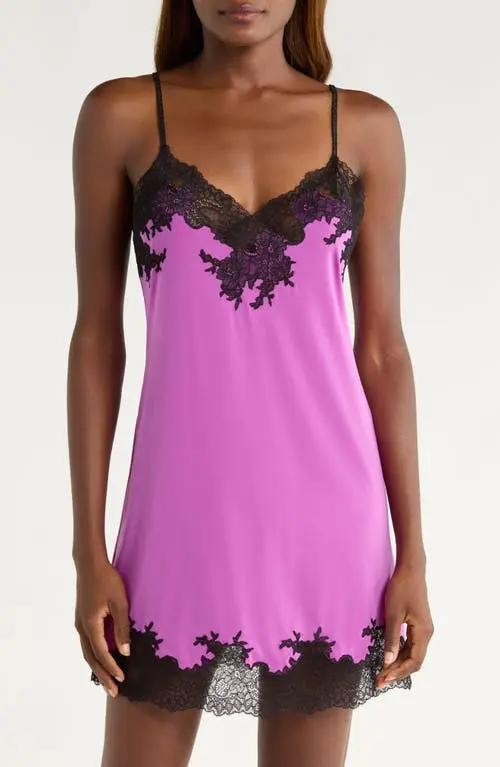 Natori Enchant Lace Trim Satin Chemise - Floret Purple W/black Lace