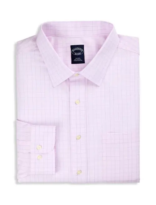 B+T ESSENTIALS FIT BY DXL Big & Tall Non-iron Glen Plaid Dress Shirt - Pink