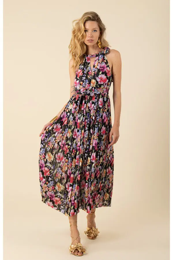 Hale Bob Chelsea Chiffon Pleated Dress - Black
