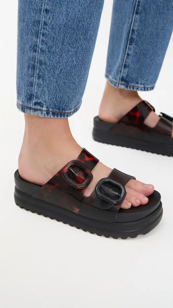 Melissa Cozy Platform Jelly Sandals With Buckle Straps - Black/tortoiseshell