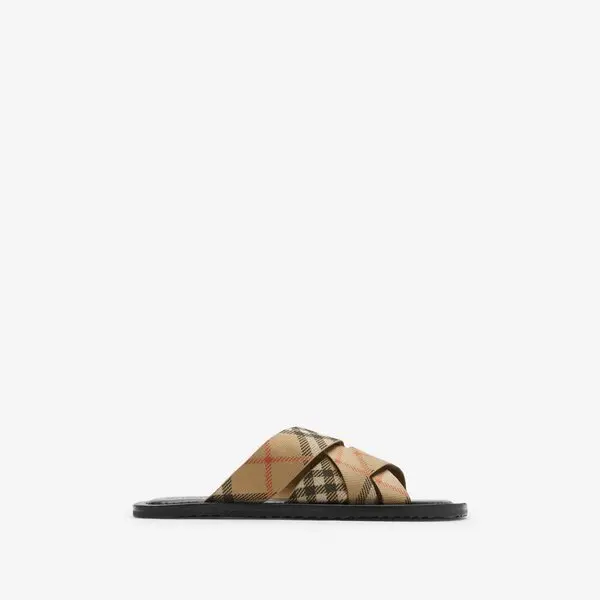 Burberry Check Pavilion Slides - Sand Beige