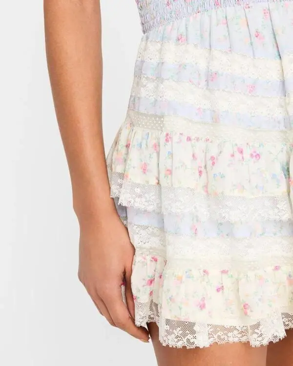 LoveShackFancy Prim Halter Mini Dress - Pearled Blue