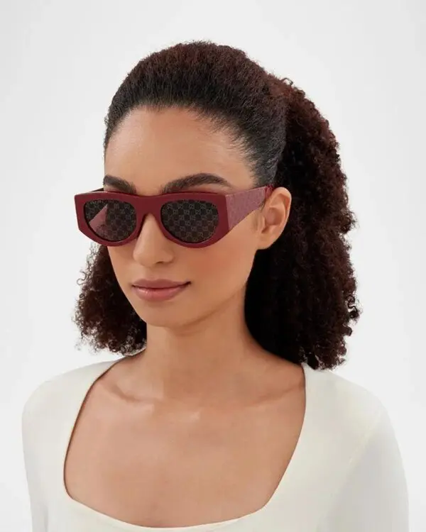 Gucci Gg Monogram Oval Sunglasses - Burgandy