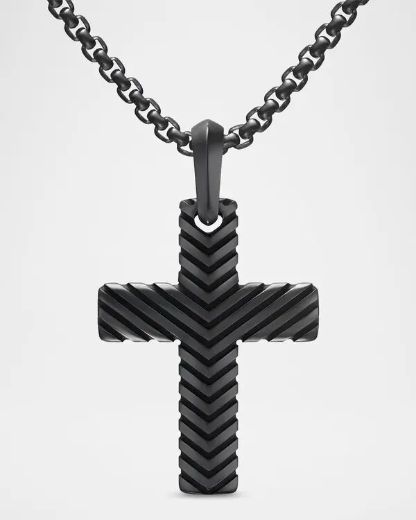 David Yurman Chevron Cross Enhancer In Titanium, 36mm - Black Titan