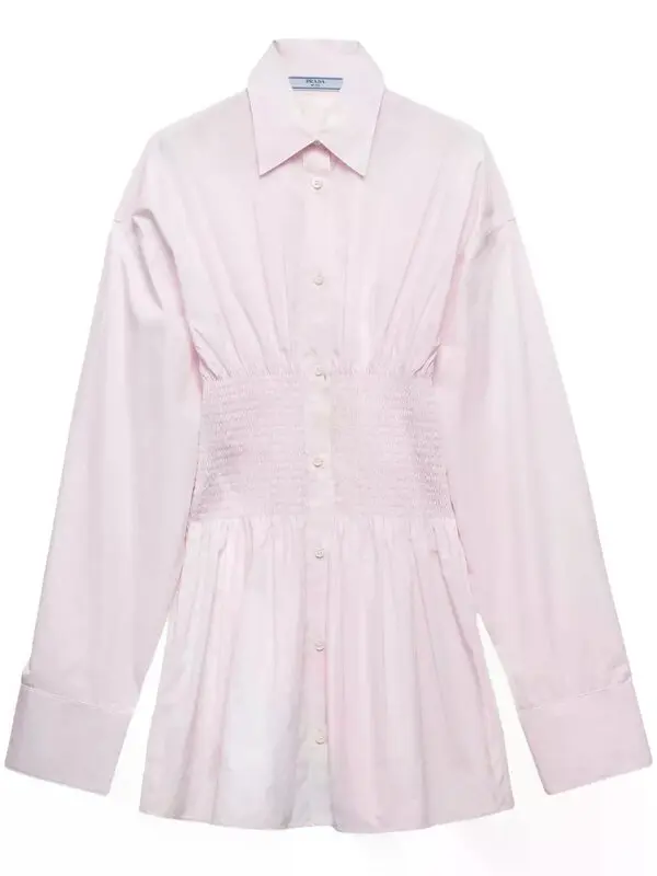 Prada Smocked-waist Poplin Shirt - Pink