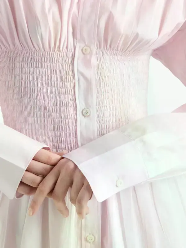 Prada Smocked-waist Poplin Shirt - Pink