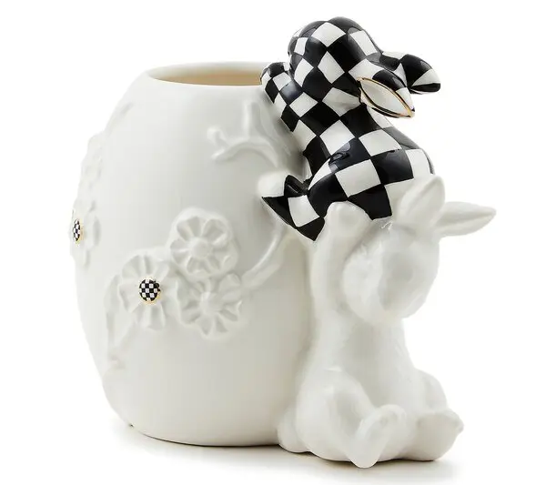 MACKENZIE-CHILDS White Rabbit Ceramic Climbing Unnies Vase - One-color