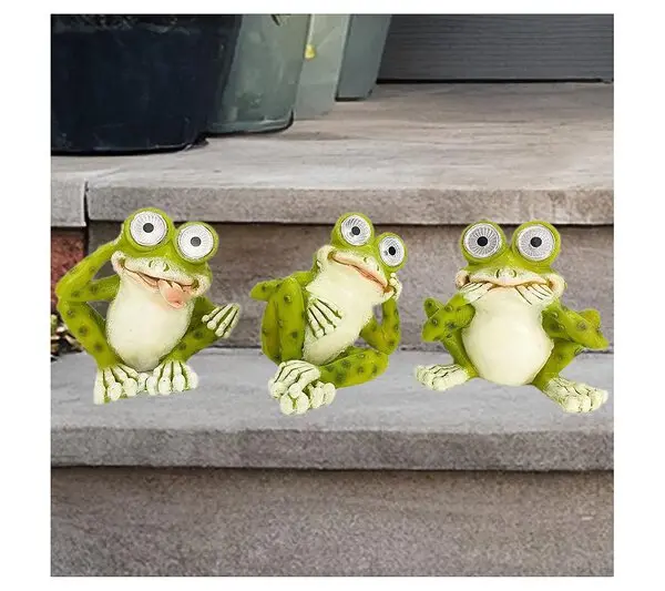 SANTA'S WORKSHOP 5.5' Solar Resin Frogs, Set Of 3