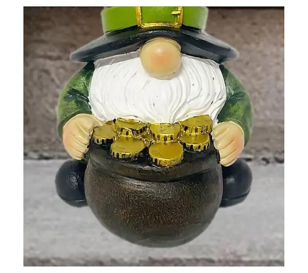 SANTA'S WORKSHOP 6.7' Solar Resin St Patty Gnom E