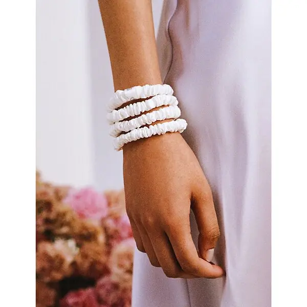 Slip Pack Of Four Skinny Silk Scrunchies - White