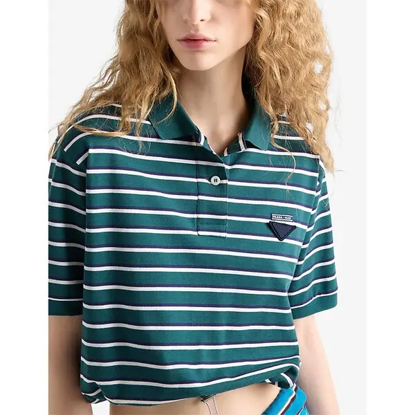 Prada tricolor polo shirt プラダ ポロシャツ Prada triangle-logo Cotton Polo Shirt | Blue | FARFETCH