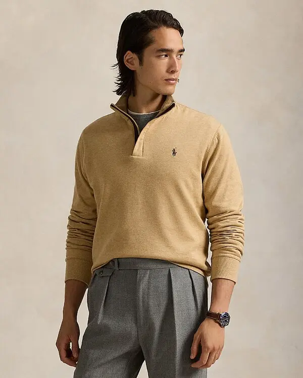 Polo Ralph Lauren Long Sleeve Quarter Zip Pullover - Camel